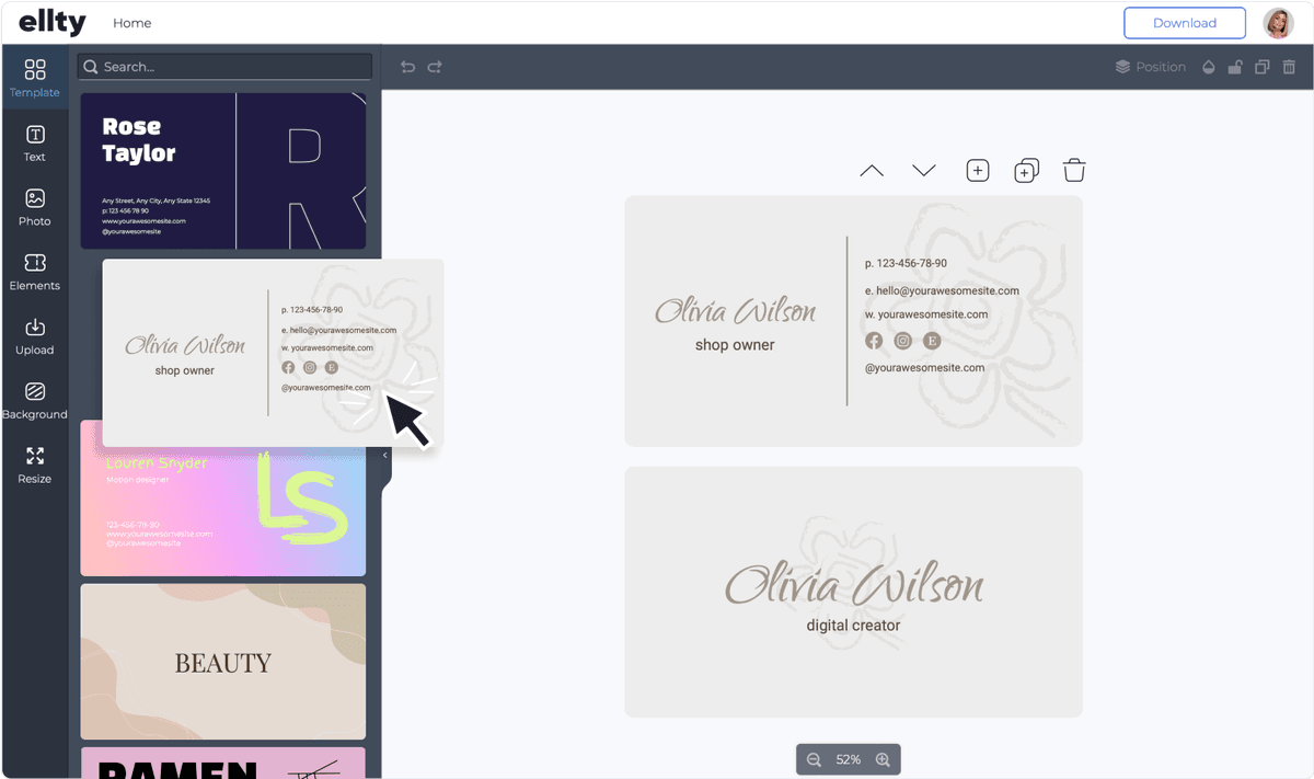 Создайте визитку онлайн в бесплатном конструкторе